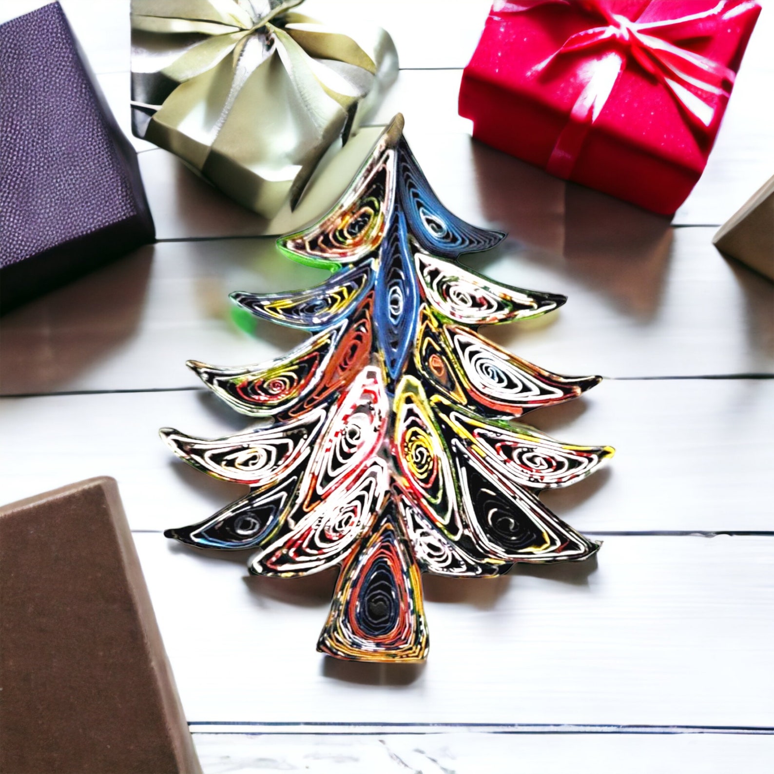 Unique Pine Tree Paper Ornament, Handmade From Recycled Magazine Paper ...