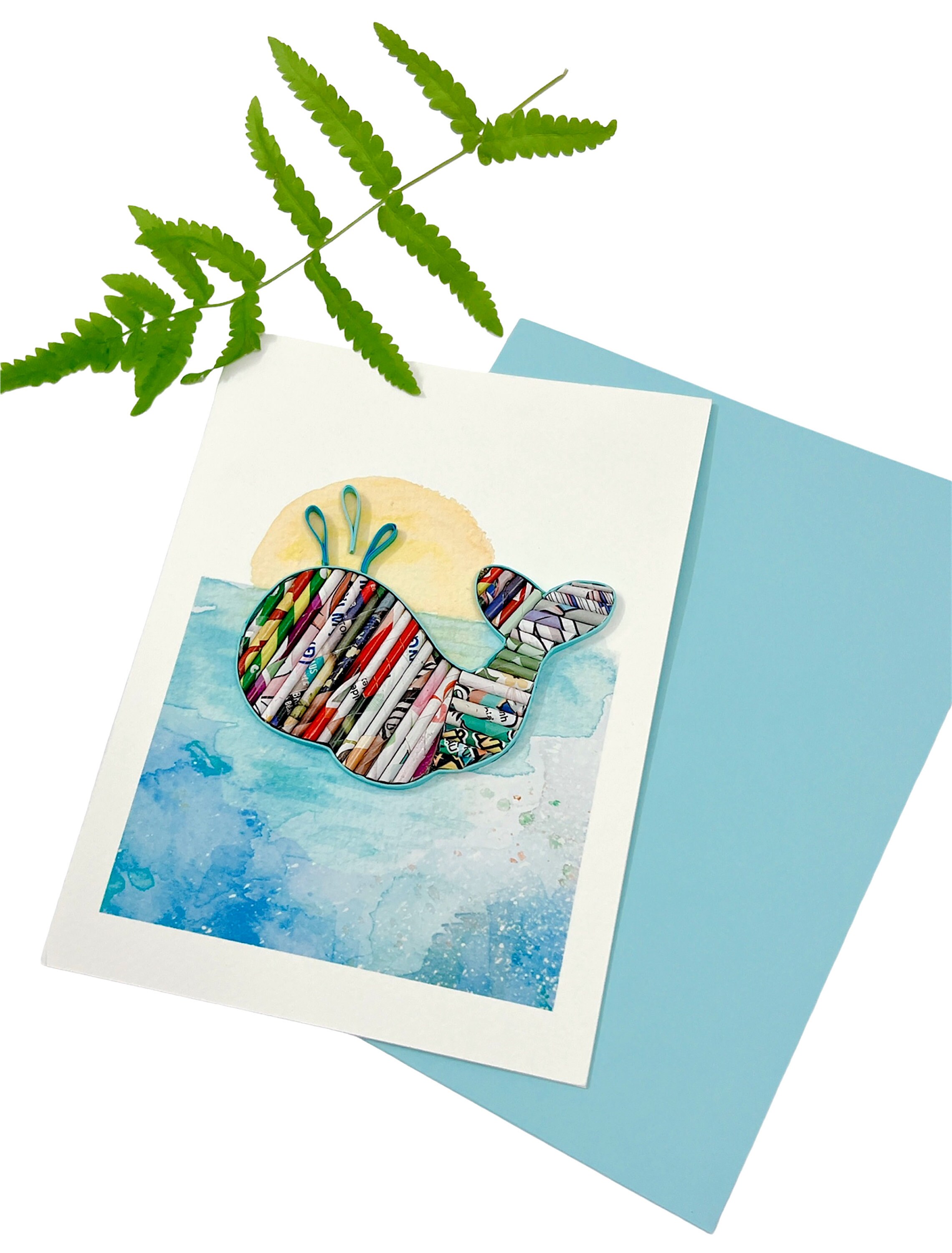 Whale Recycled Paper Art, Upcycled Card Handmade From Magazine - Etsy