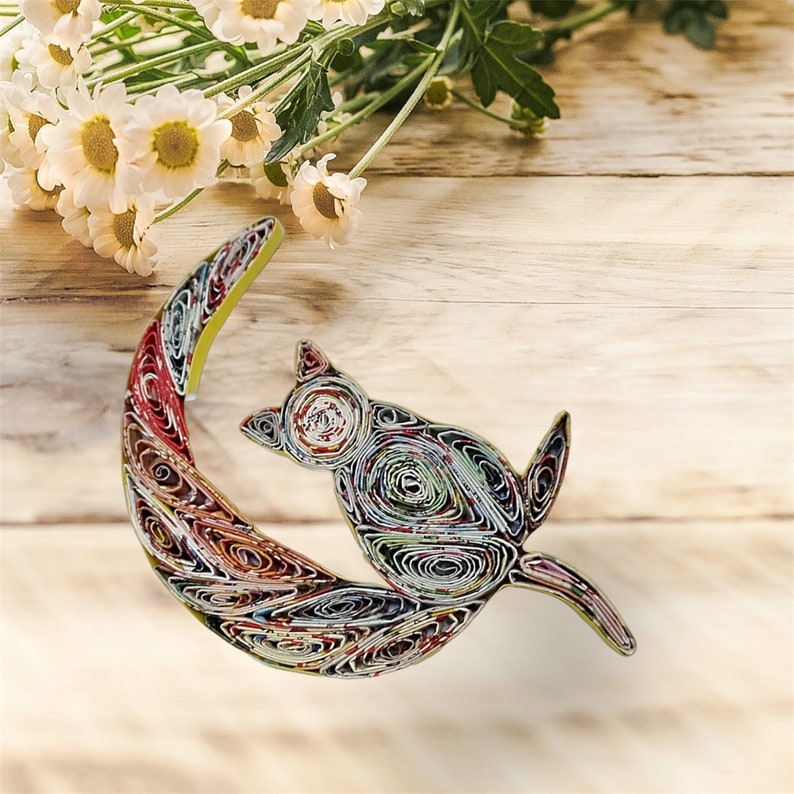 Cat on Moon Quilling Paper Ornament Handmade From Recycled - Etsy