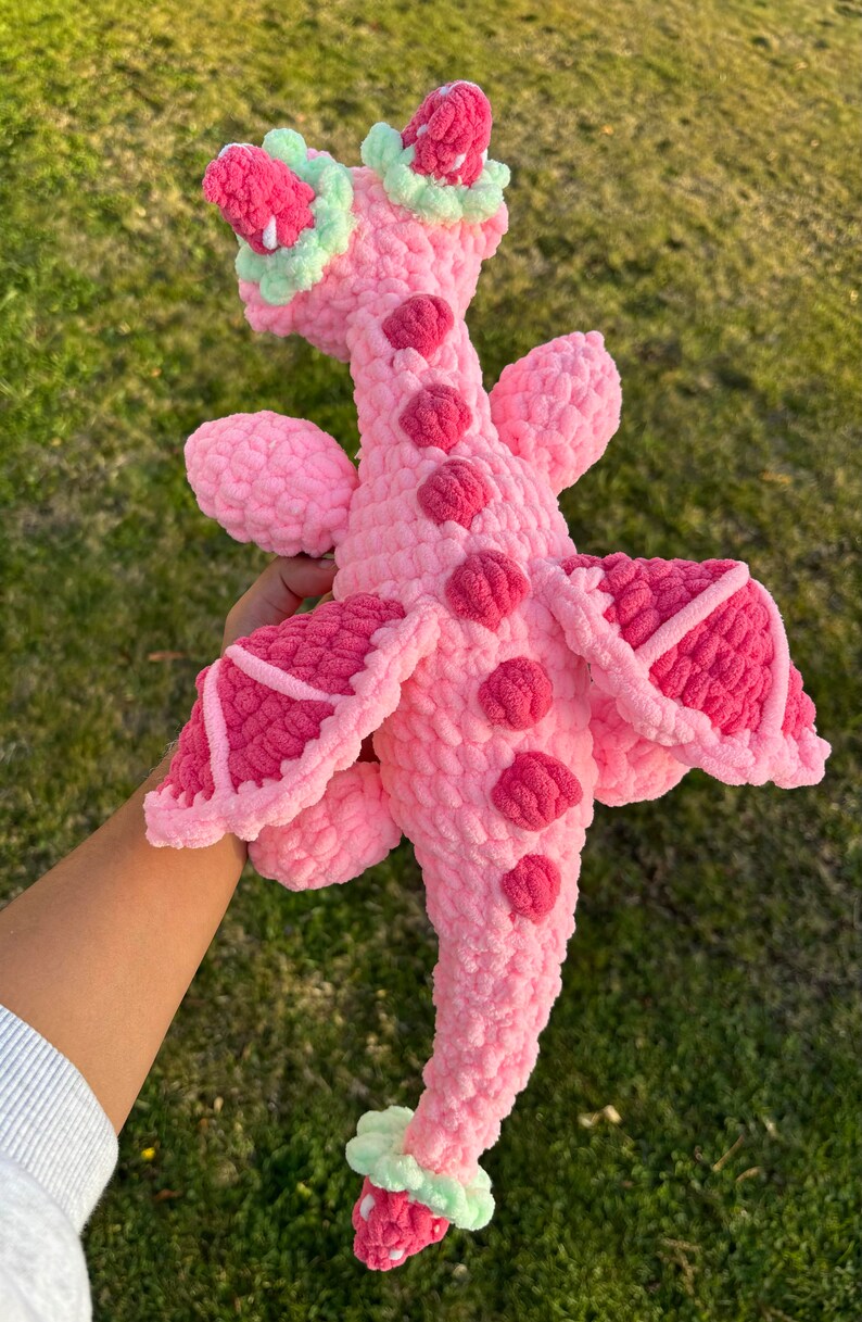 Crochet Strawberry Dragon Plushie, Strawberry Dragon, Dragon Plush ...