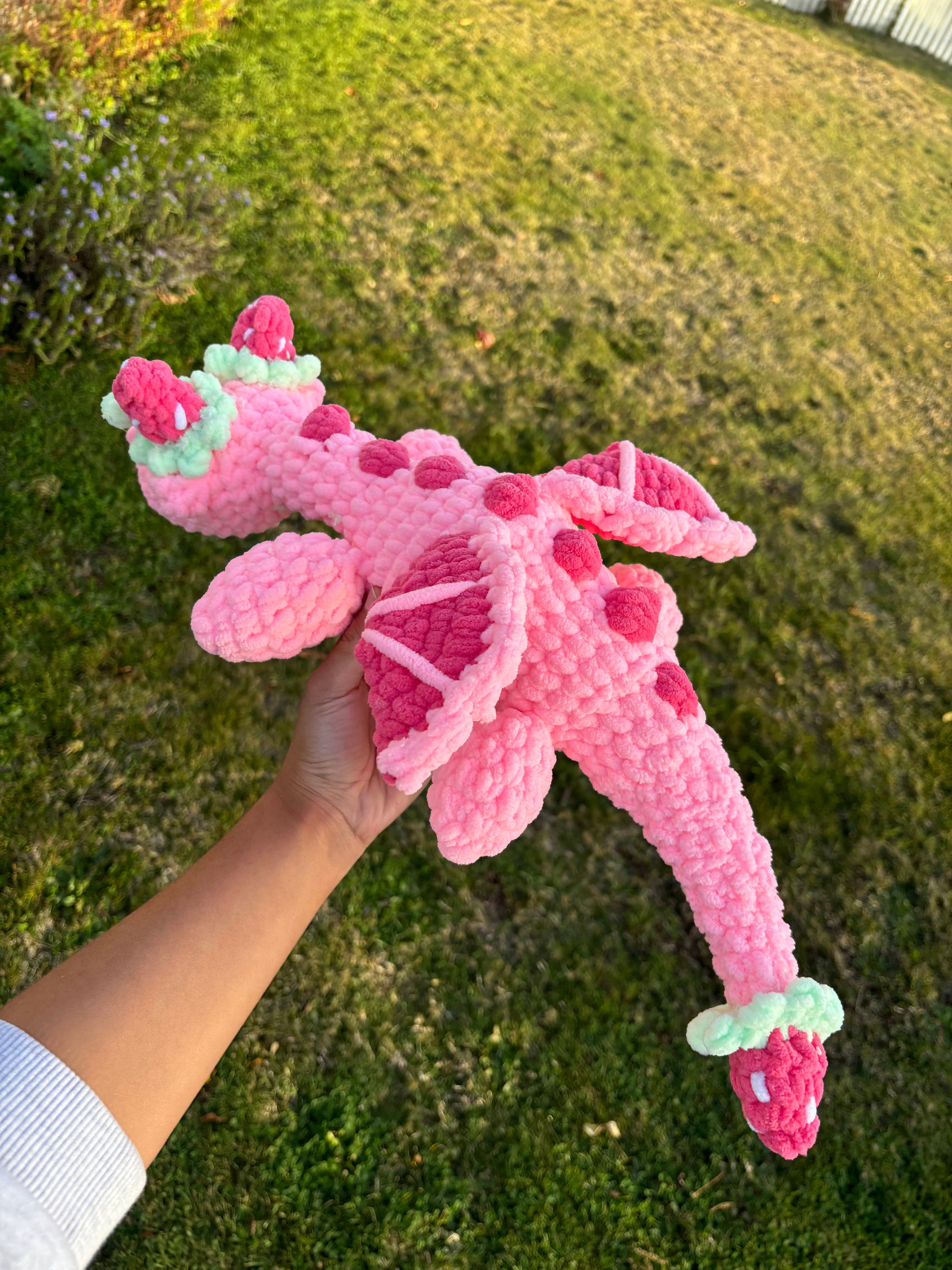 Crochet Strawberry Dragon Plushie, Strawberry Dragon, Dragon Plush ...