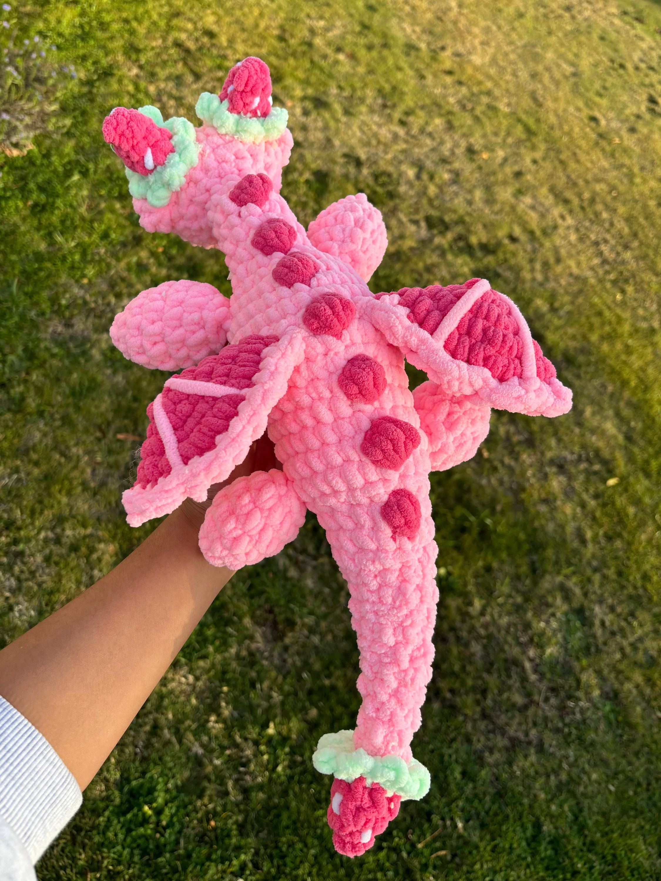Crochet Strawberry Dragon Plushie, Strawberry Dragon, Dragon Plush ...