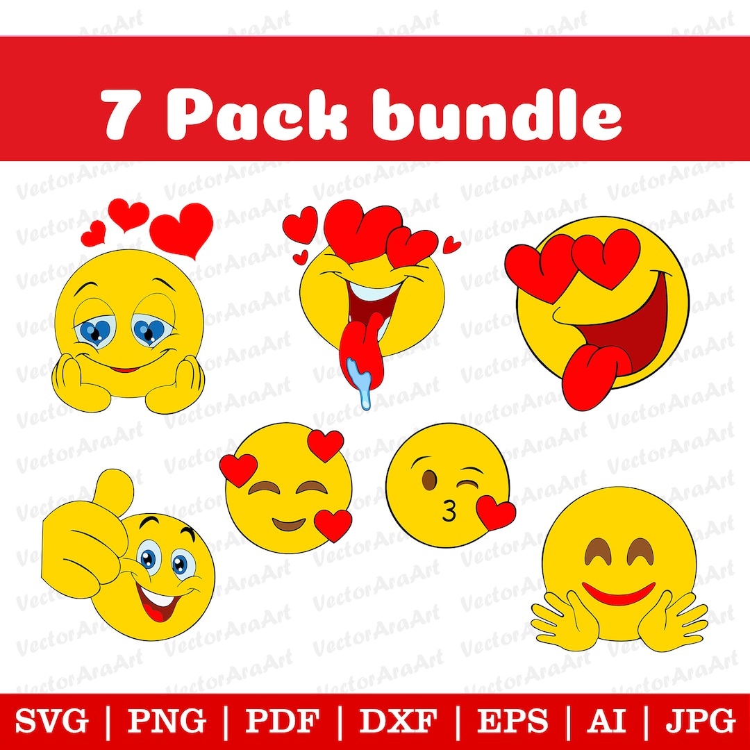 Emoji SVG Bundle: Smiley Face Clipart, Cricut Cutting Files (digital ...