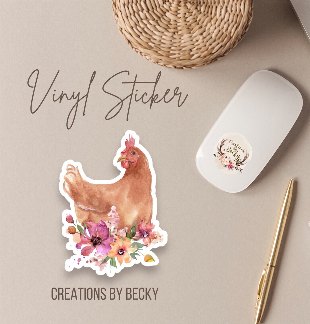 Beautiful Floral Brown Chicken Sticker Crazy Chicken Lady Gift for Her ...