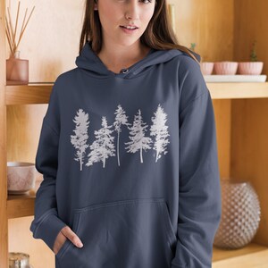 Pine Trees Pullover Hoodie, Nature Print Sweater, Hiking Sweatshirt ...