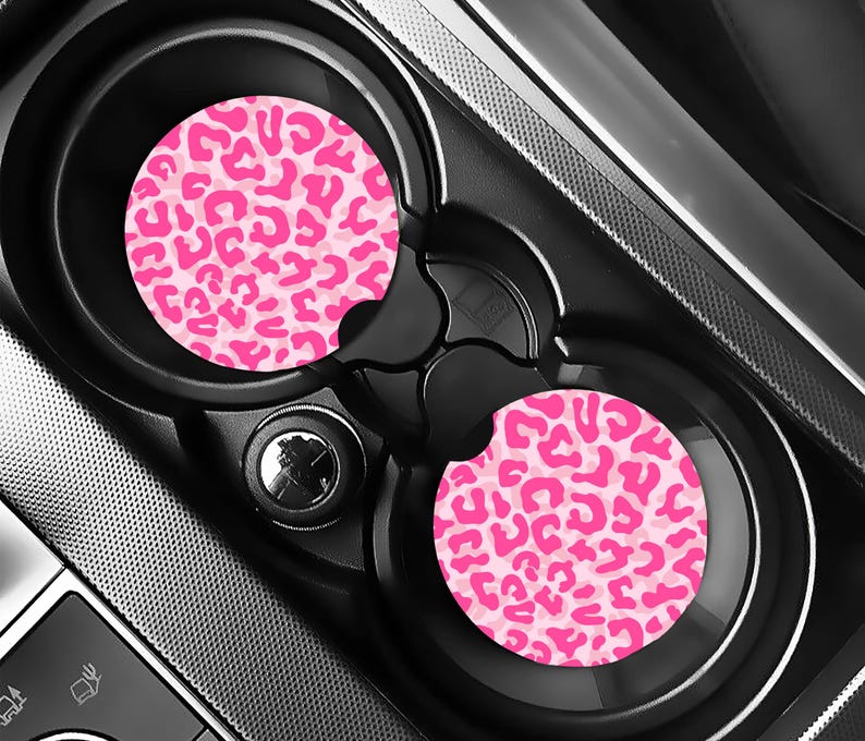 Pink Leopard Car Coaster, Cute Animal Print Car Accessories, Girly ...