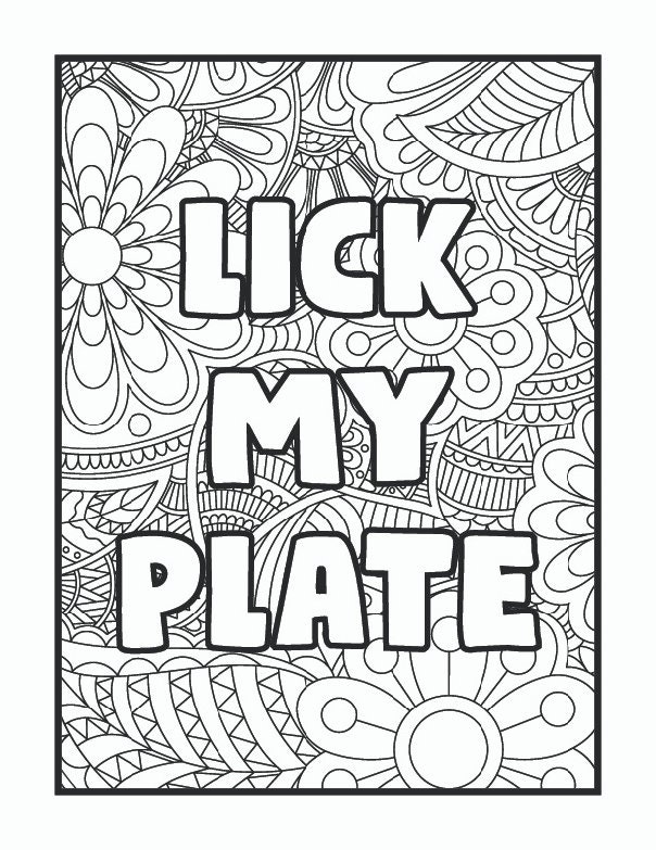 Lick My Plate - Swear Word Coloring Page for Adults | Adult Humor ...