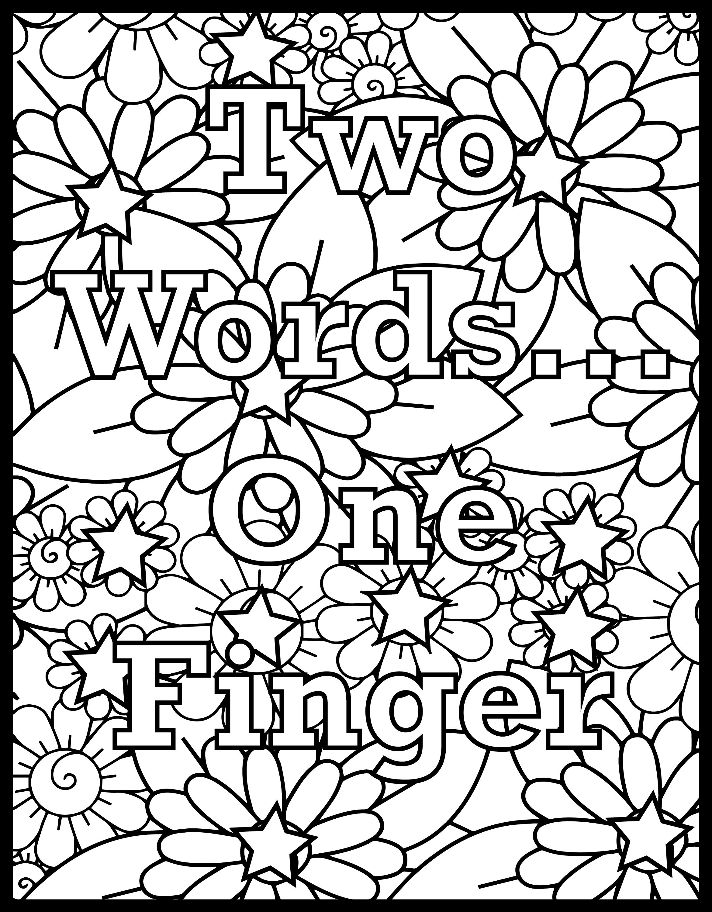 Two Words One Finger - Adult Coloring Page | Adult Humor (printable ...
