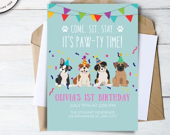 Puppy Pawty Birthday Invitation - Etsy