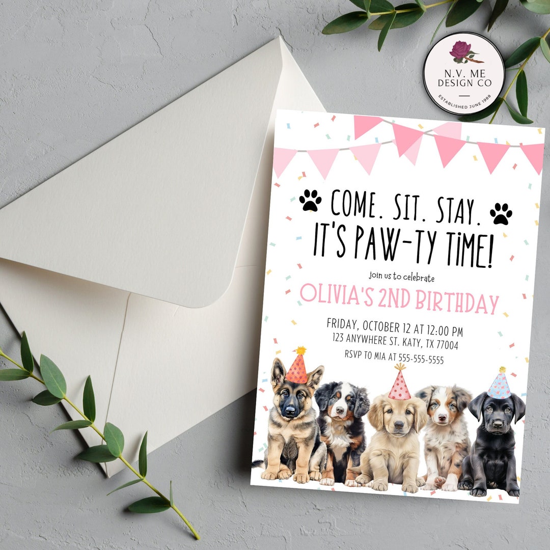 EDITABLE Let's Paw-ty Come Sit Say It's Paw-ty Time - Etsy