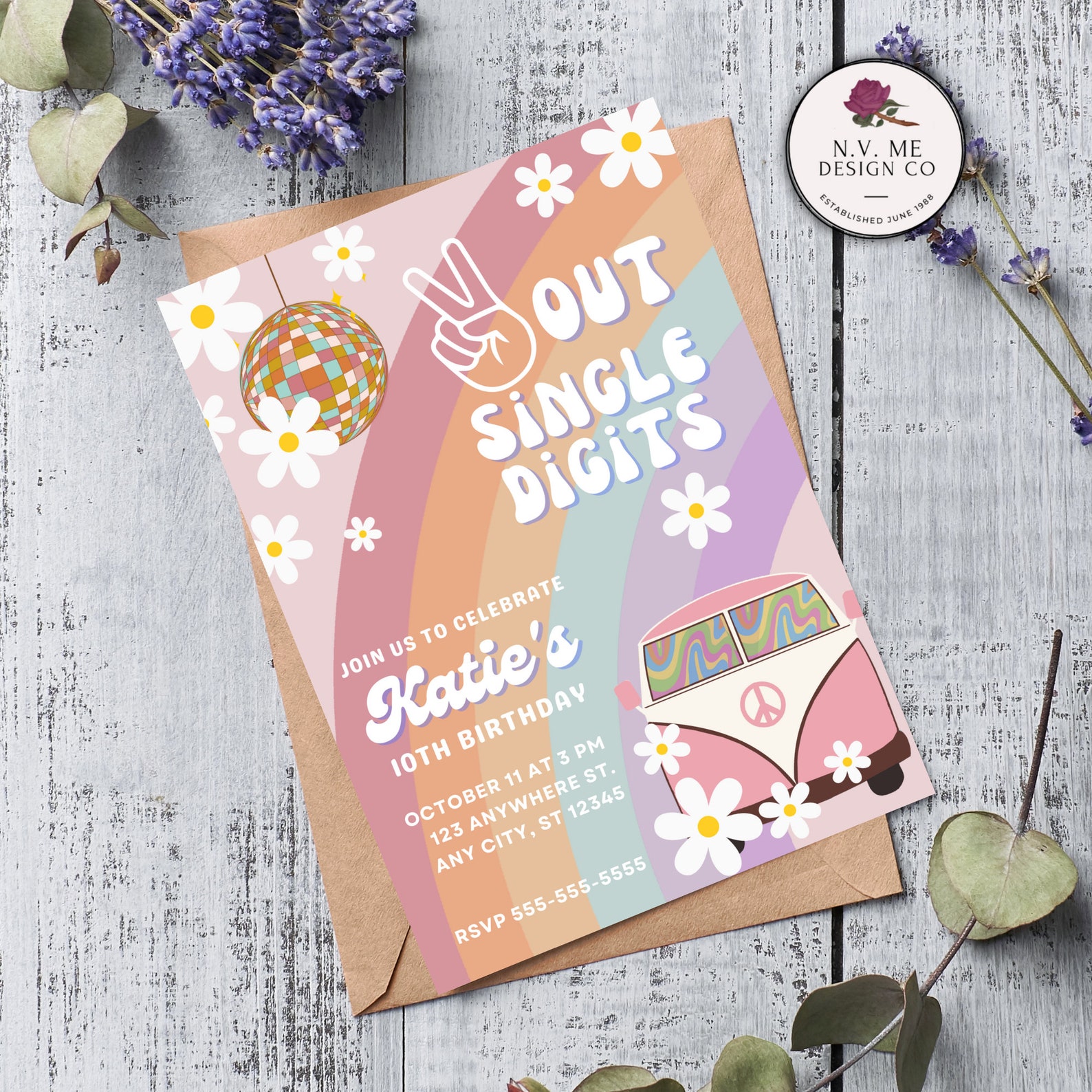 EDITABLE Peace Out Single Digits Birthday Invitation Groovy - Etsy