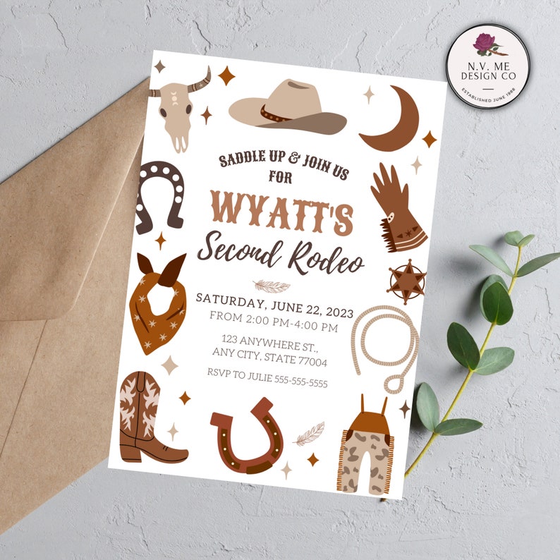 EDITABLE Cowboy Second Rodeo 2nd Birthday Cowboy Party - Etsy