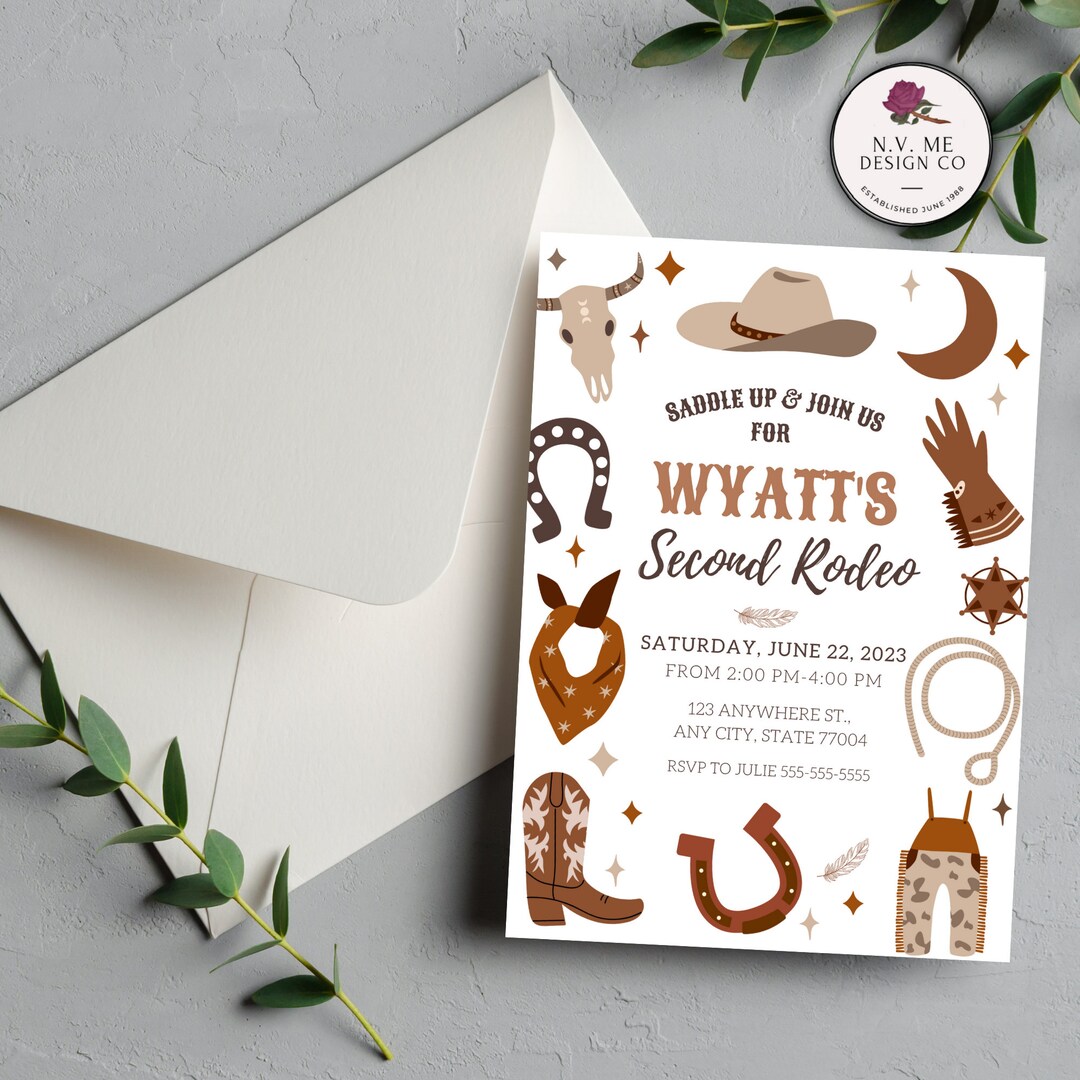 EDITABLE Cowboy Second Rodeo 2nd Birthday Cowboy Party - Etsy