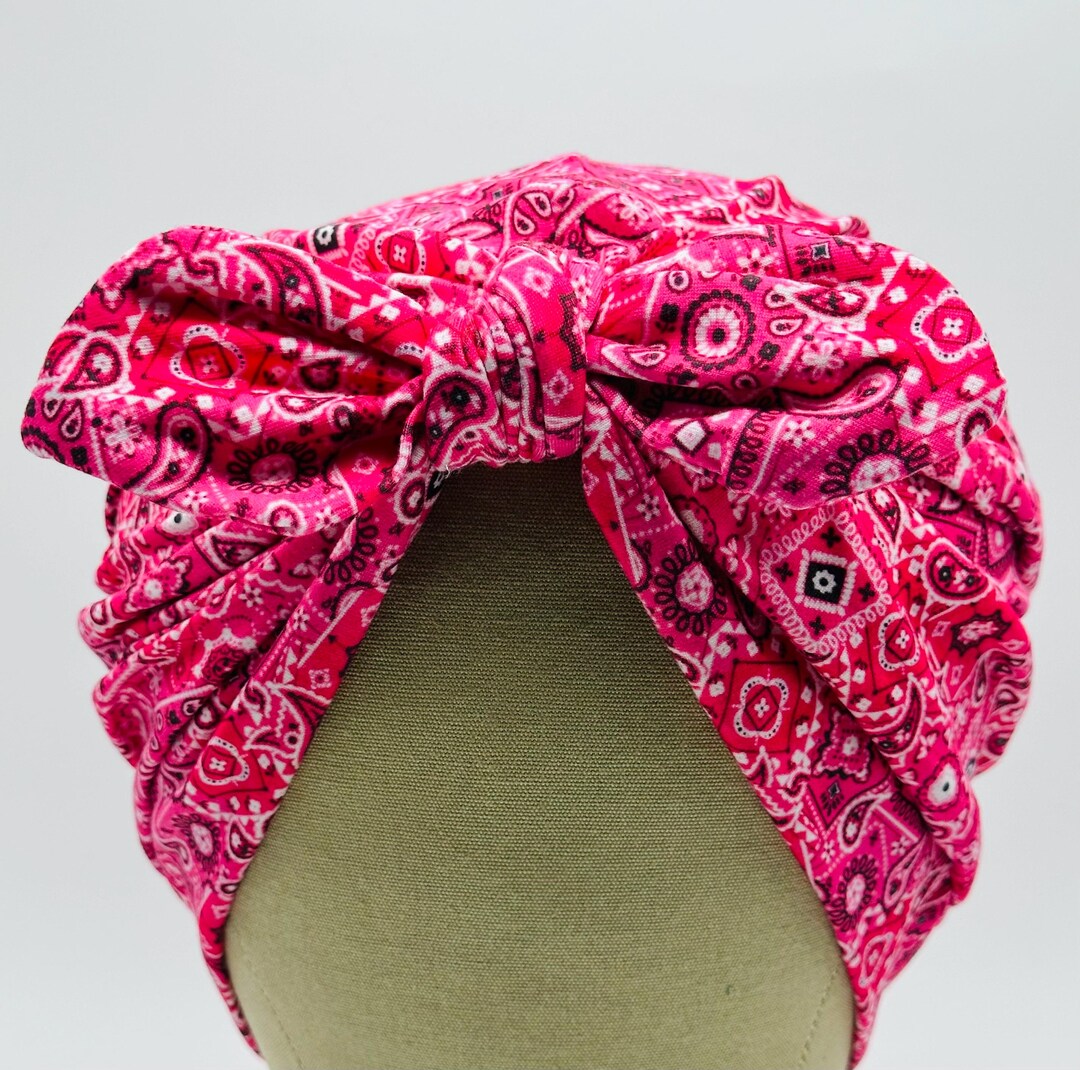 Stretchy Scrub Cap: Pink Bandana Stretchy Scrub Cap, Healthcare Worker ...