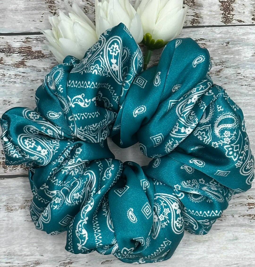 Scrunchies: Teal Paisley Satin Scrunchie, Large Scrunchie, Satin Scrunchie, Hair Accessories ...