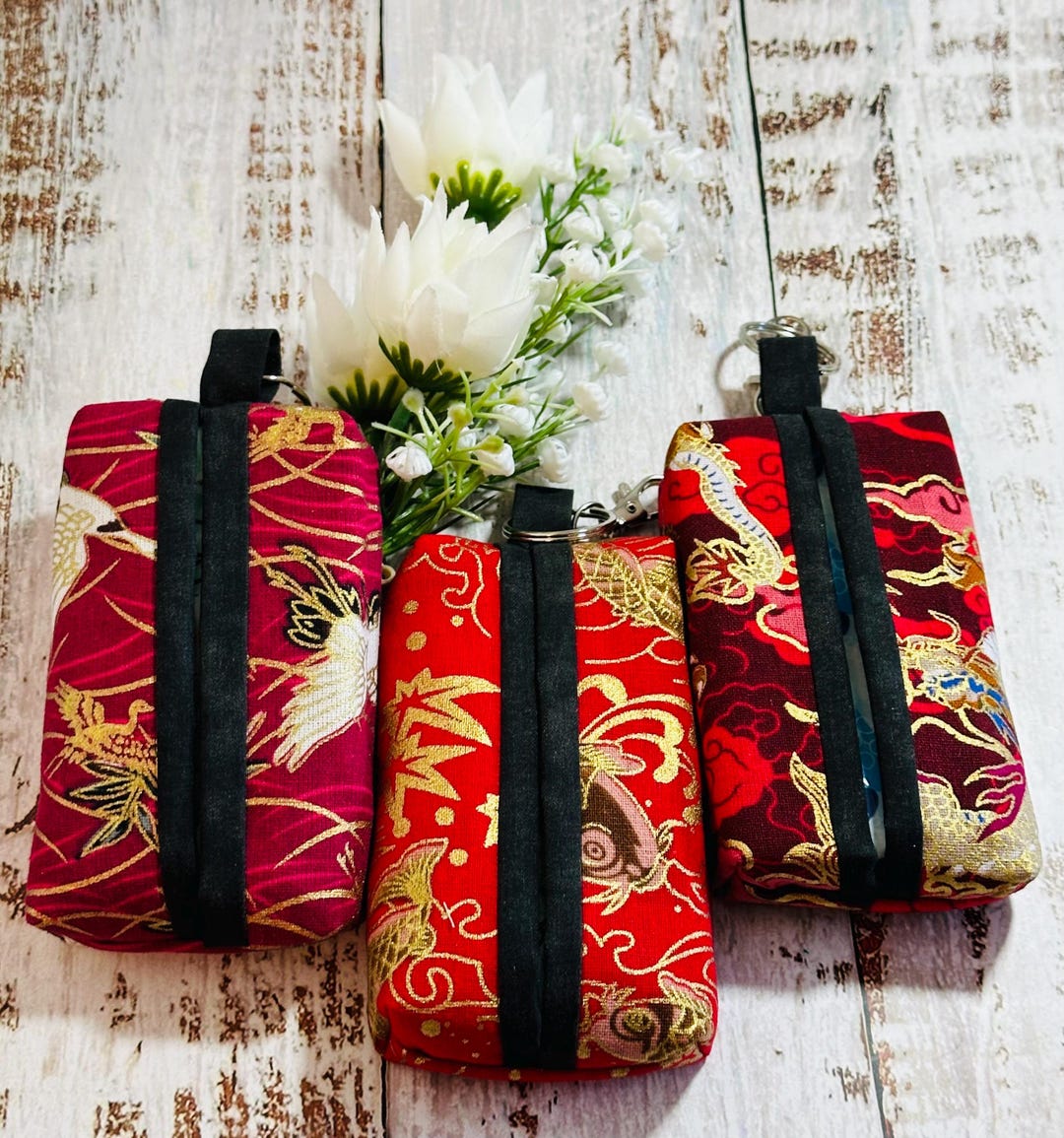 3 Piece Tissue Cotton Fabric Holder, Tissue to Go Cover, Pocket Tissue ...