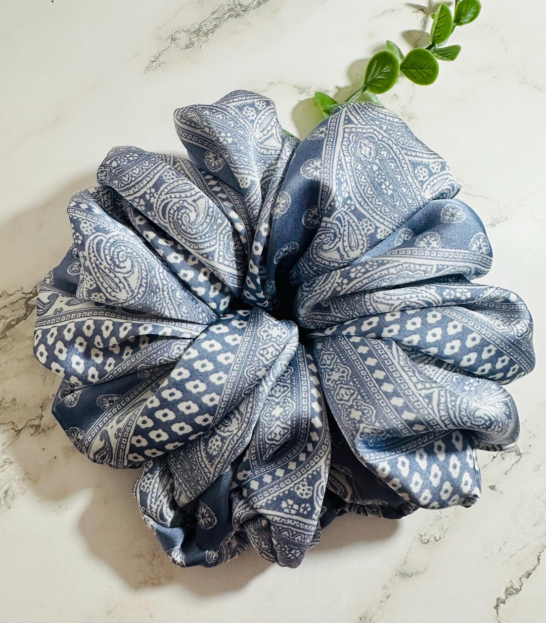 Scrunchies: Baby Blue Satin Paisley Scrunchie, Large Scrunchie, Lace ...