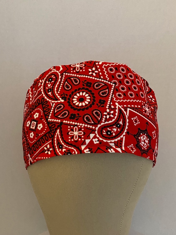 SCRUB Cap:red Paisley Scrub Cap Red Paisley Scrub Hat Cotton | Etsy