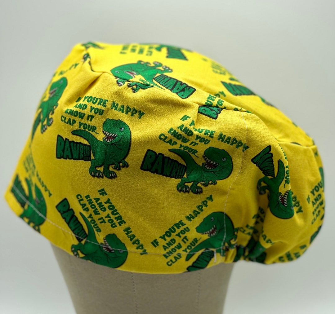 Shop Exclusive: Happy Dinosaur Euro Style Scrub Cap, Scrub Cap, Scrub ...