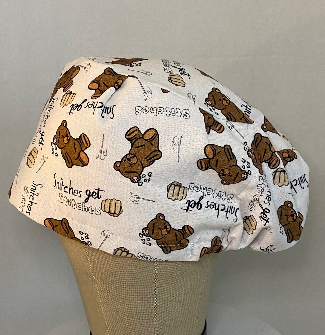 SCRUB CAPS: Snitches Get Stitches Euro Style Scrub Cap, Scrub Cap ...