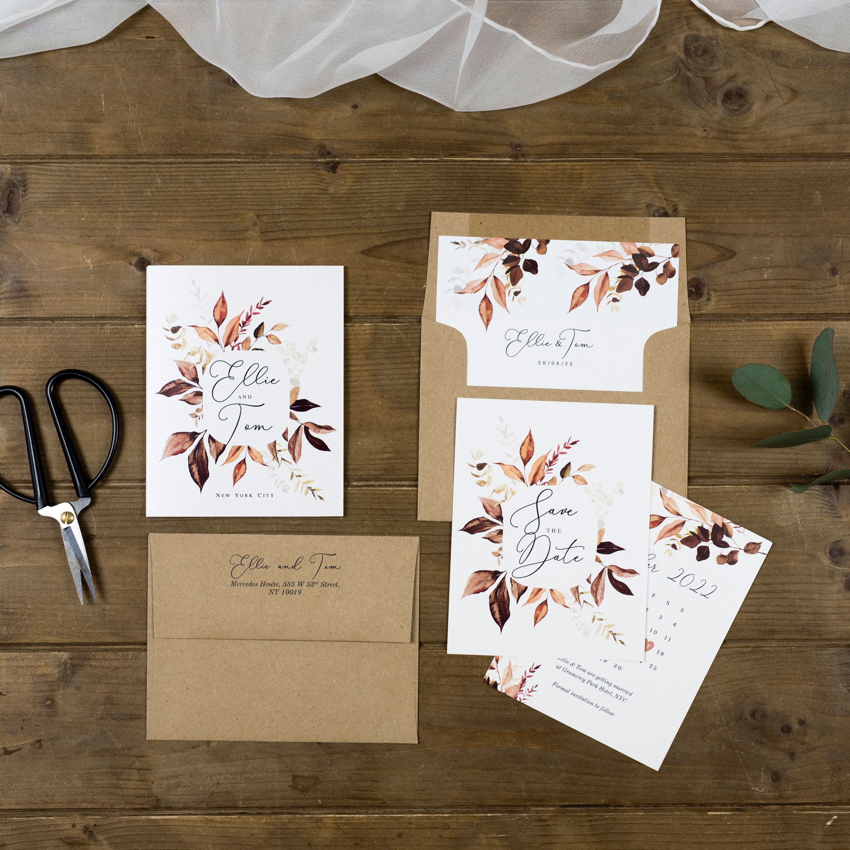 Autumn Wedding Invitation Fall Wedding Invites Rustic Leaves | Etsy UK
