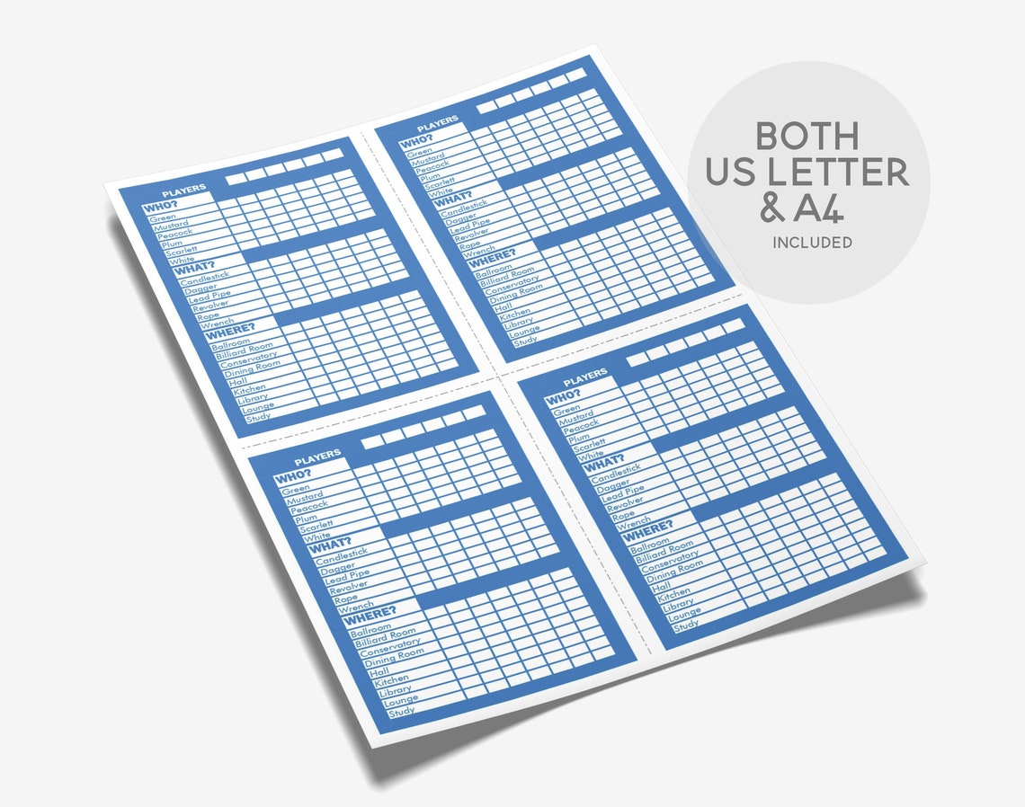 CLUEDO Replacement Score Sheets, CLUE Detective Score Cards, Refill ...