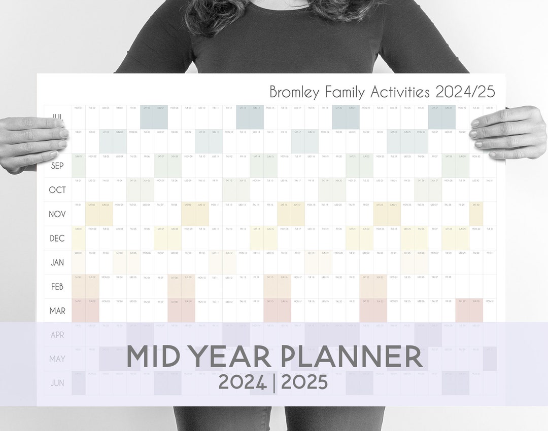 Mid Year Wall Planner, July 2024 June 2025, Personalised Year to View ...