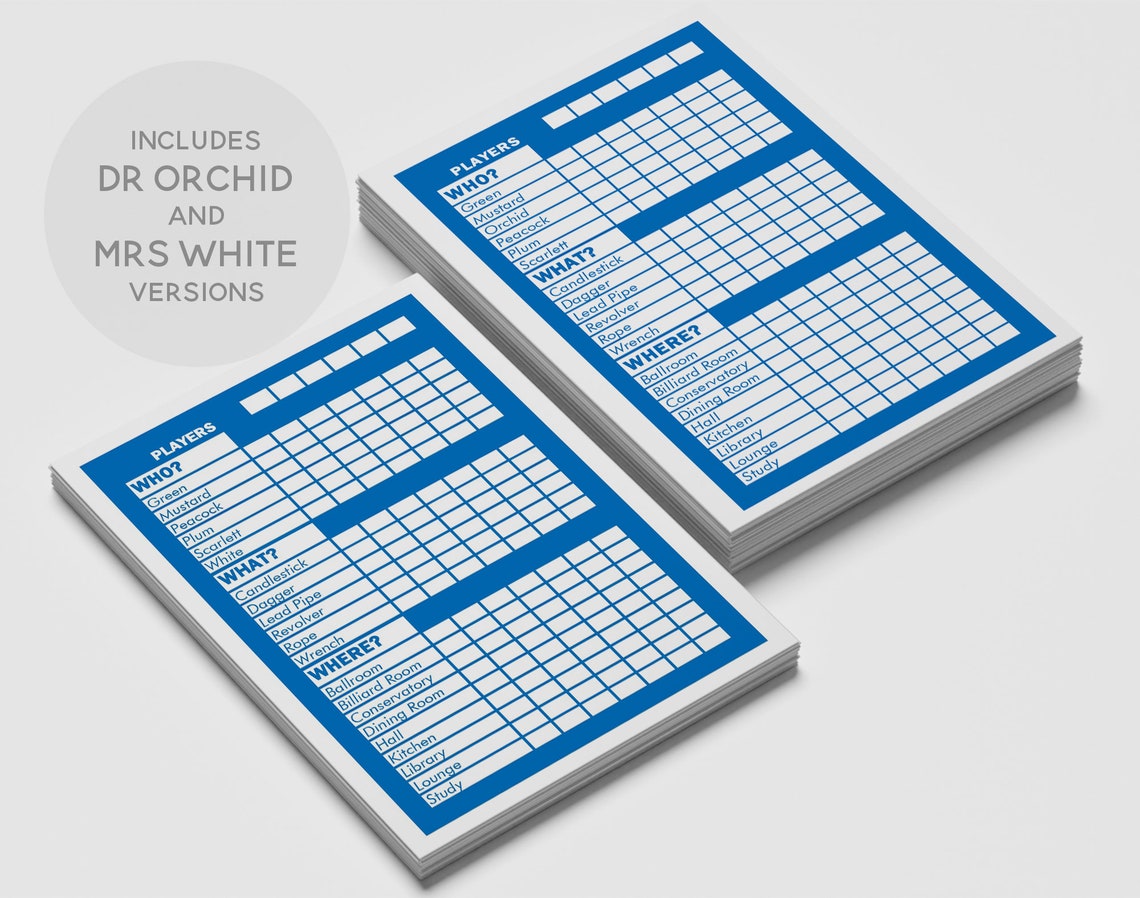 CLUEDO Replacement Score Sheets, CLUE Detective Score Cards, Refill ...