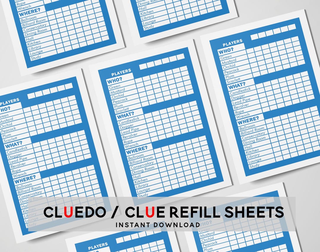 CLUEDO Replacement Score Sheets, CLUE Detective Score Cards, Refill ...