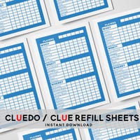 Clue Cluedo Board Game Refill Sheets, Replacement Score Sheet ...
