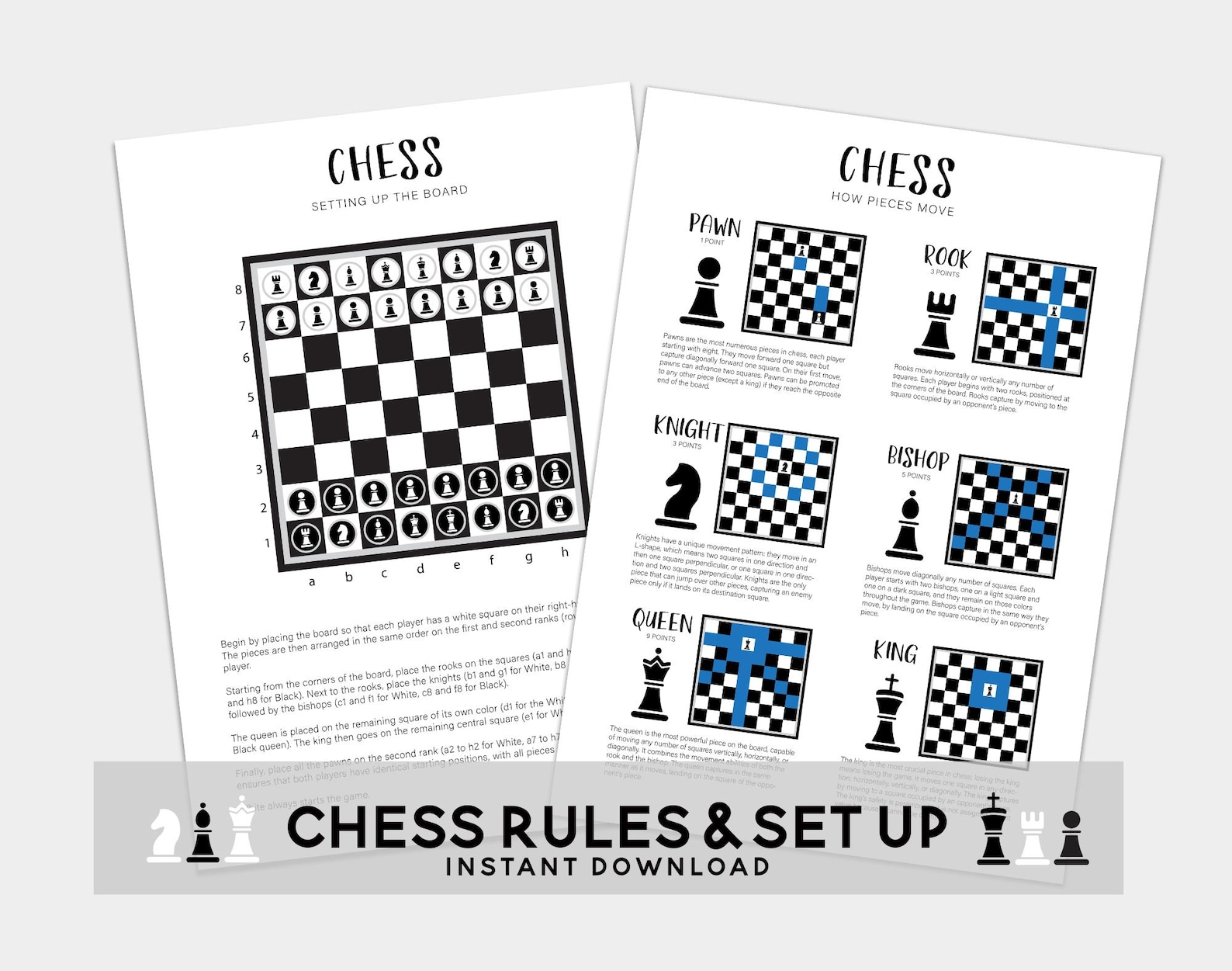 Chess Board Setup and Chess Piece Movement Instructions, Instant ...