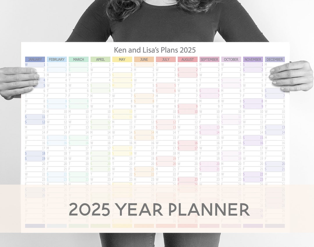 2025 Personalised Year Planner, Family Wall Calendar, Year to a View ...