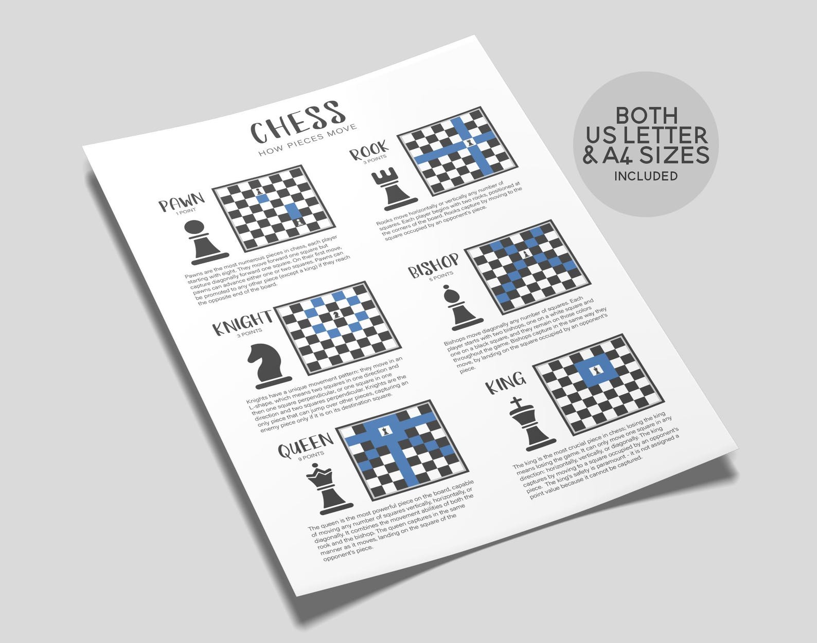 Chess Board Setup and Chess Piece Movement Instructions, Instant ...