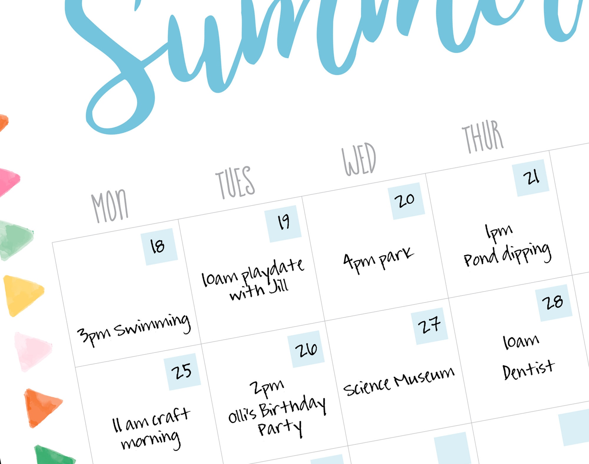 Summer Holiday Wall Planner, Printable Summer Calendar, Summer Holidays ...
