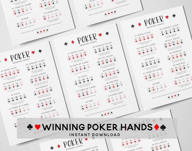 Poker Winning Hands Cheat Sheet - Instant Download, Printable, 2-up and ...