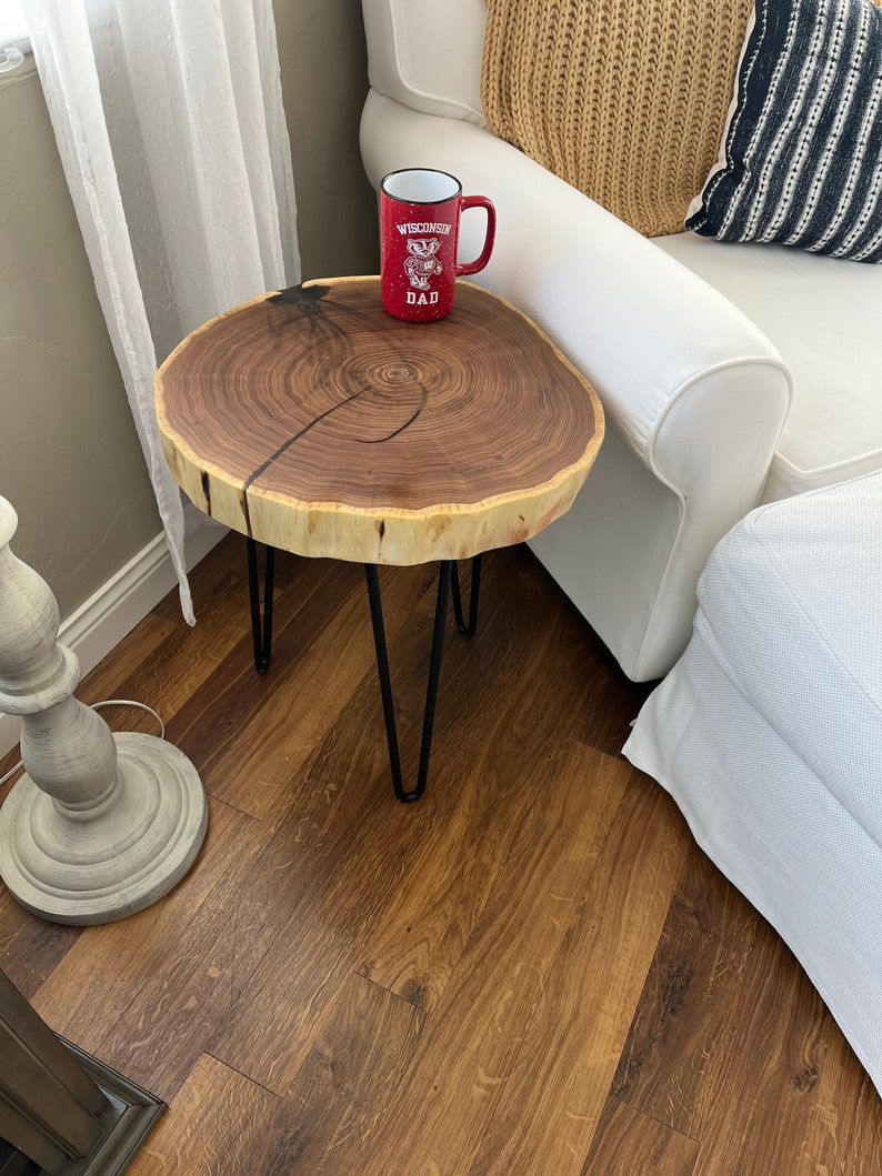 Round White Walnut Live Edge End Table - Etsy