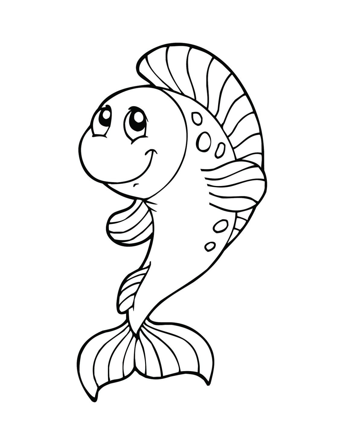 Cute Cartoon Fish Coloring Pages for Kids - Etsy