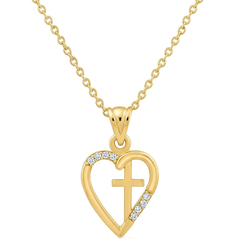 18K Gold Vermeil Heart Cross Necklace, Cross Inside Heart Pendant ...