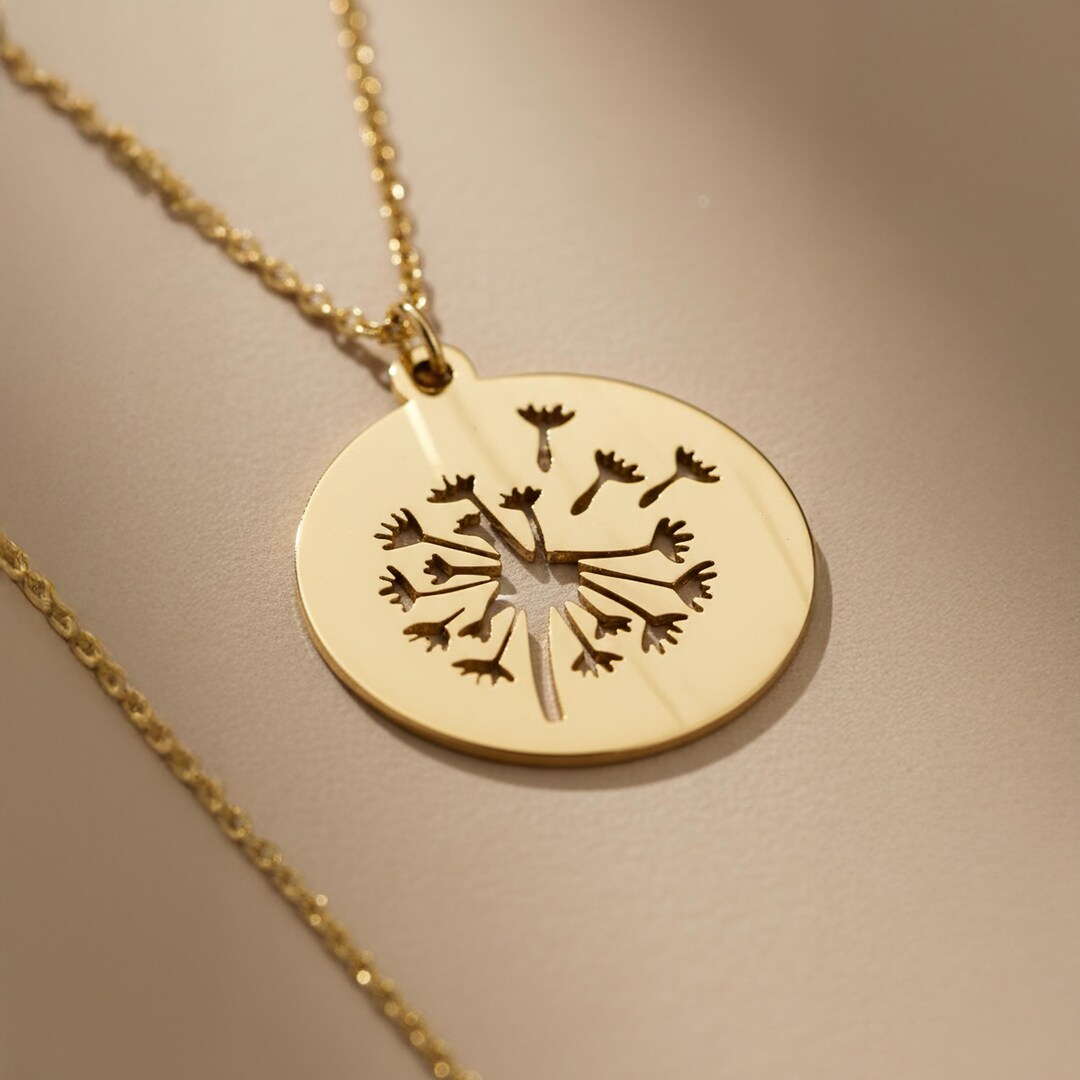 14K Solid Gold Dandelion Necklace ,dandelion Jewelry, Botanical ...