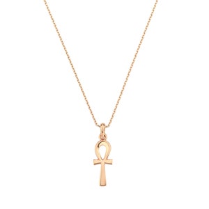 14K Solid Gold Ankh Necklace , Spiritual Jewelry, Minimal Ankh Necklace ...