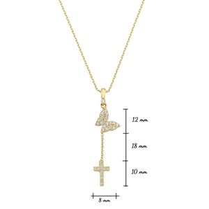 14K Gold Butterfly Cross Necklace, Crucifix Y Necklace, Butterfly ...