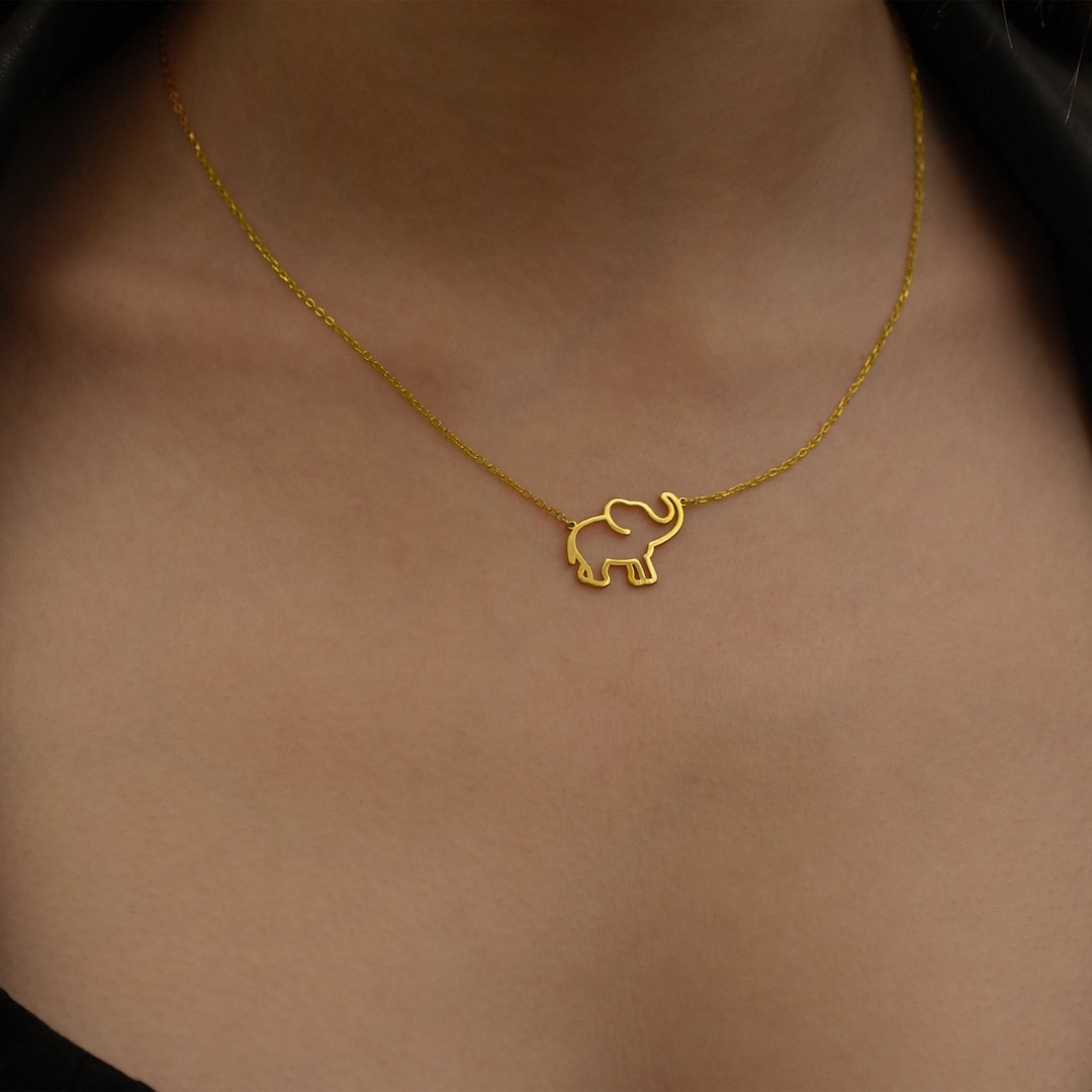 14K Solid Gold Elephant Necklace for Women, Cute Elephant Pendant ...