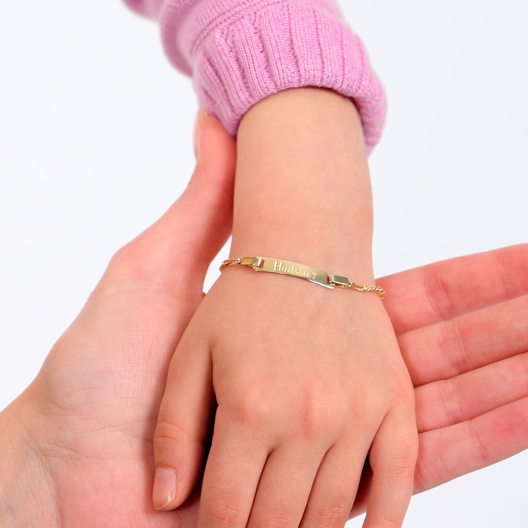 14K Solid Gold Baby Bracelet Name, Baby Jewelry, Custom Baby Bracelet, Baby Name and Birth Year ...