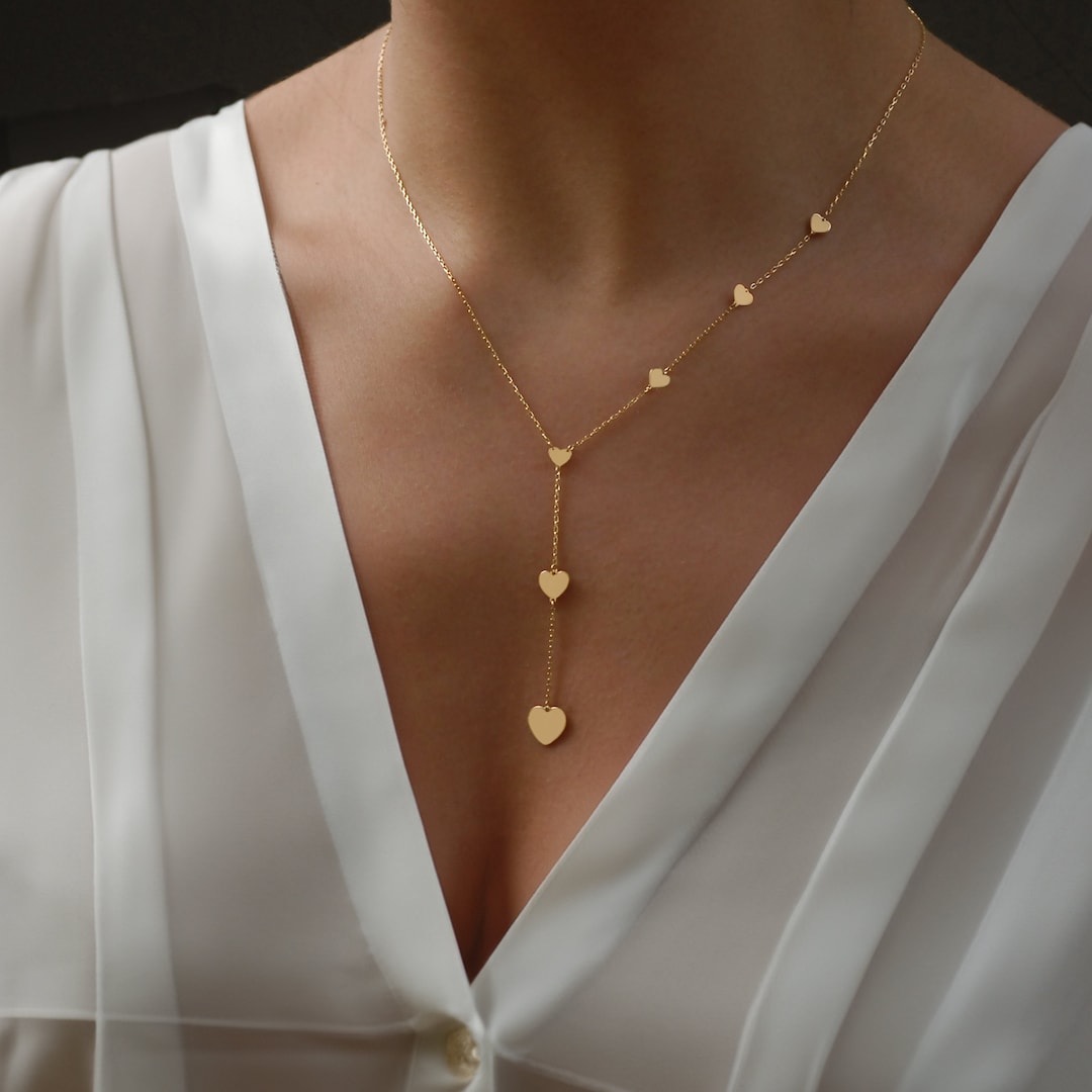 14K massief gouden hart ketting, Lariat ketting, hart gouden Y ketting ...