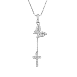 14K Gold Butterfly Cross Necklace, Crucifix Y Necklace, Butterfly ...