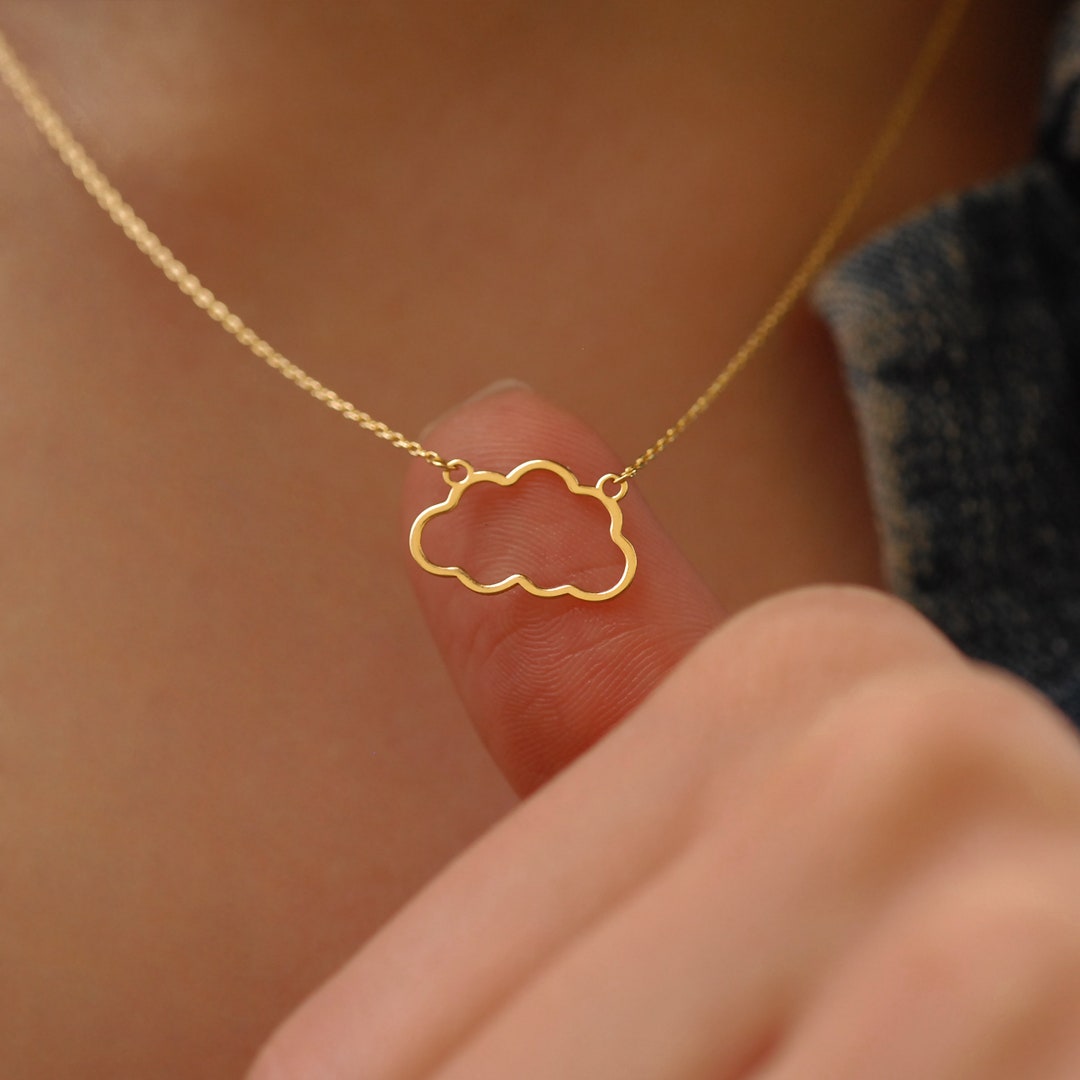 14K Solid Gold Cloud Necklace, Cloud Jewelry, Cloud Pendant, 16th Birthday Gift Girl, Dainty ...