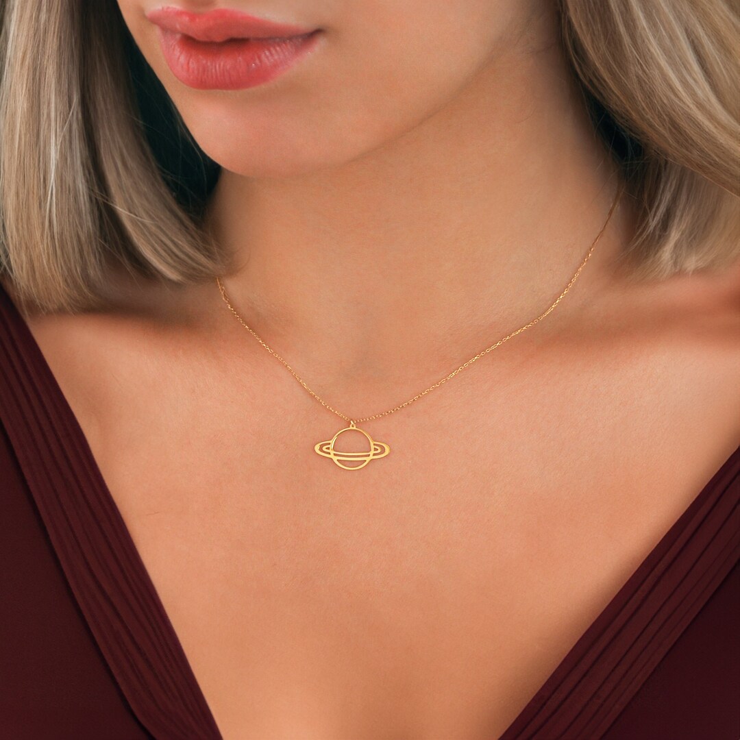 14K Solid Gold Saturn Necklace: Galaxy Jewelry - Etsy