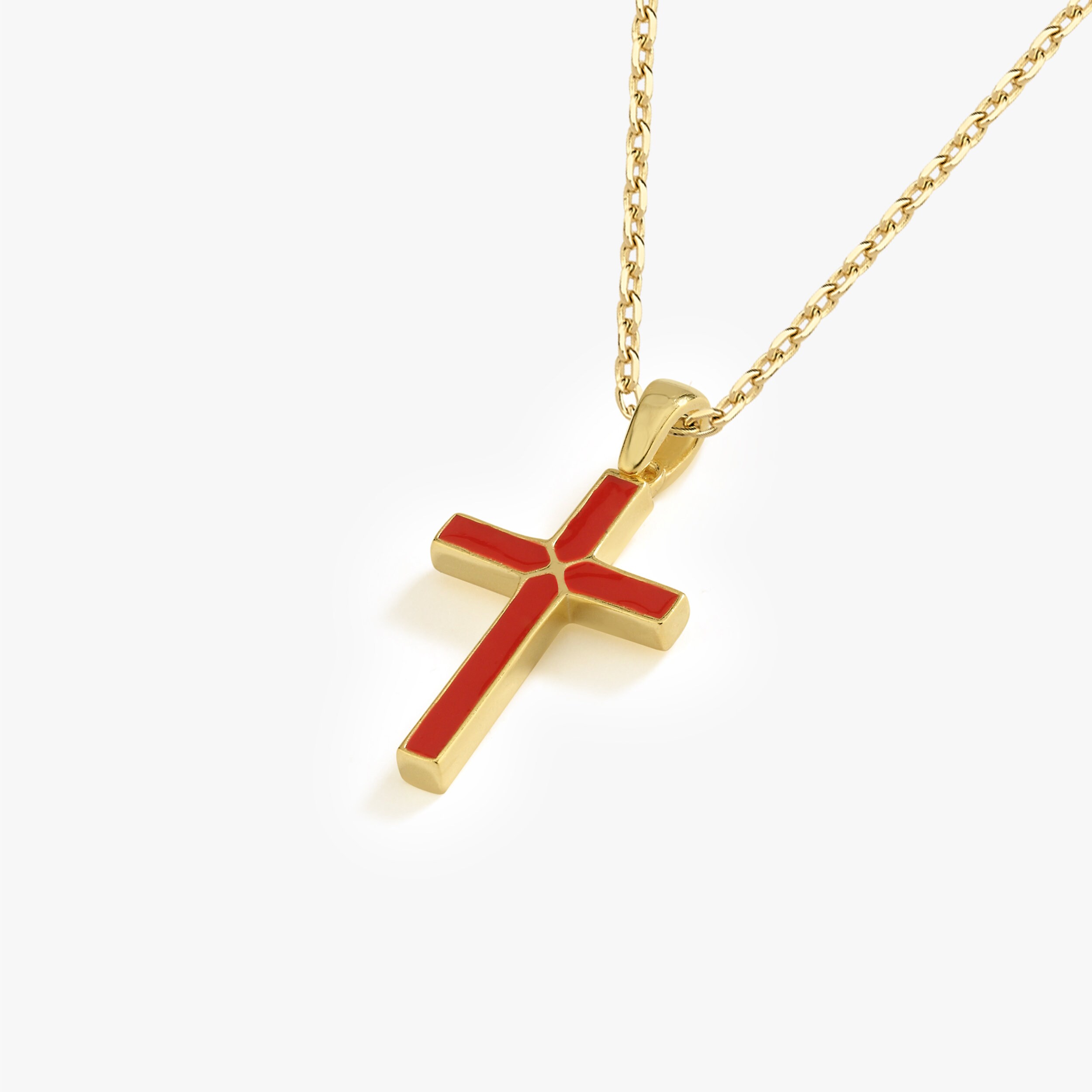 14K Gold Vermeil Red Cross Necklace, Cross Necklace Women, Red Cross ...