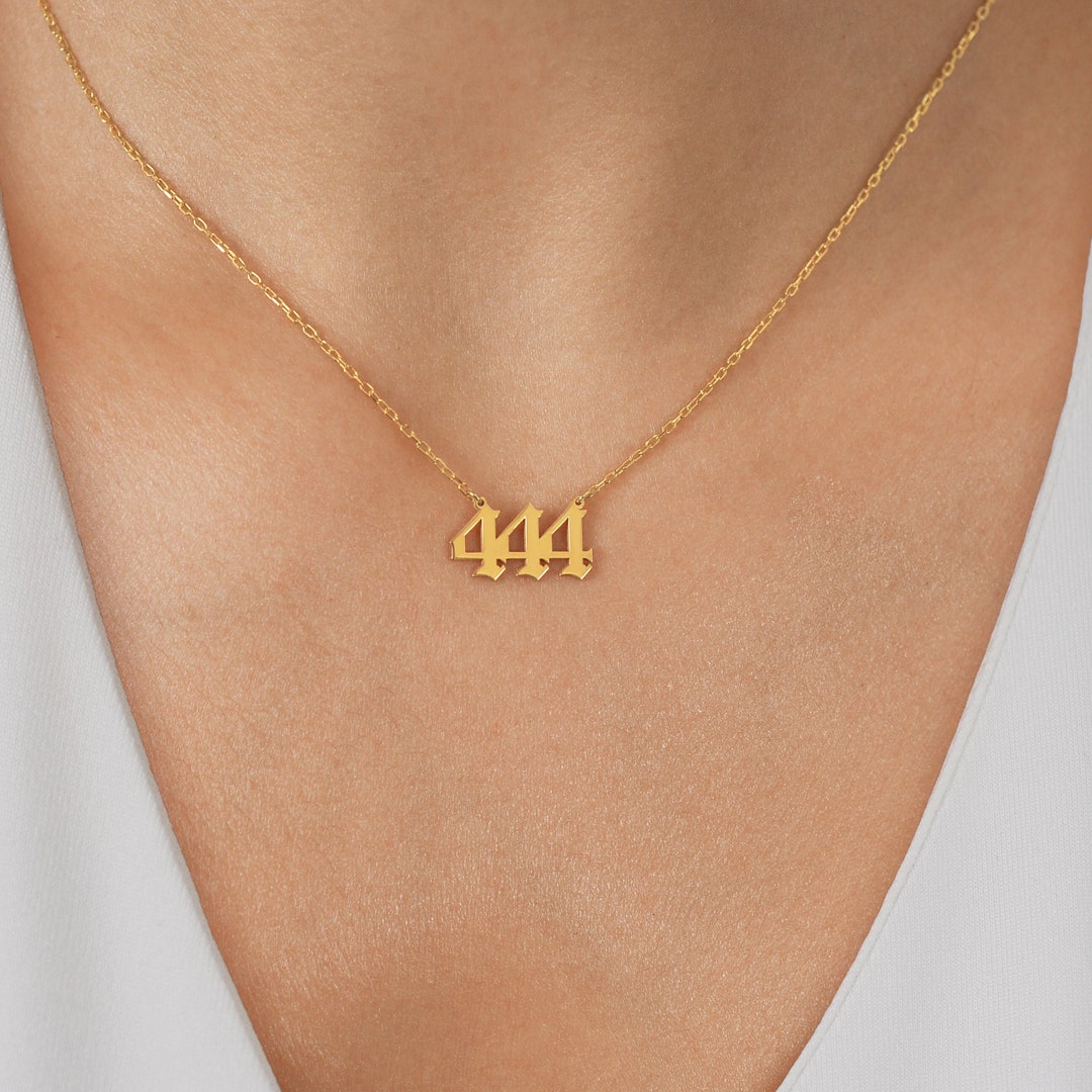 14K Solid Gold Angel Number Necklace, Custom Number Necklace, 777 ...
