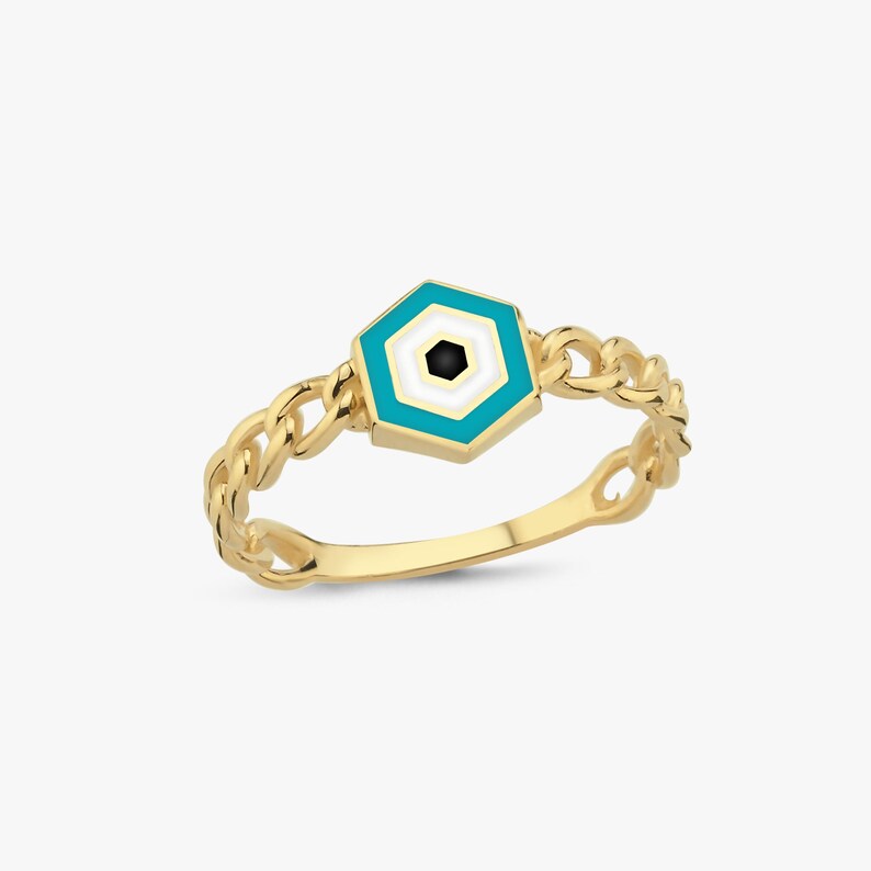 14K Solid Gold Evil Eye Ring: Protection Jewelry - Etsy